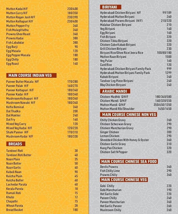Menu of Le Arabia, Koramangala 5th Block, Bangalore