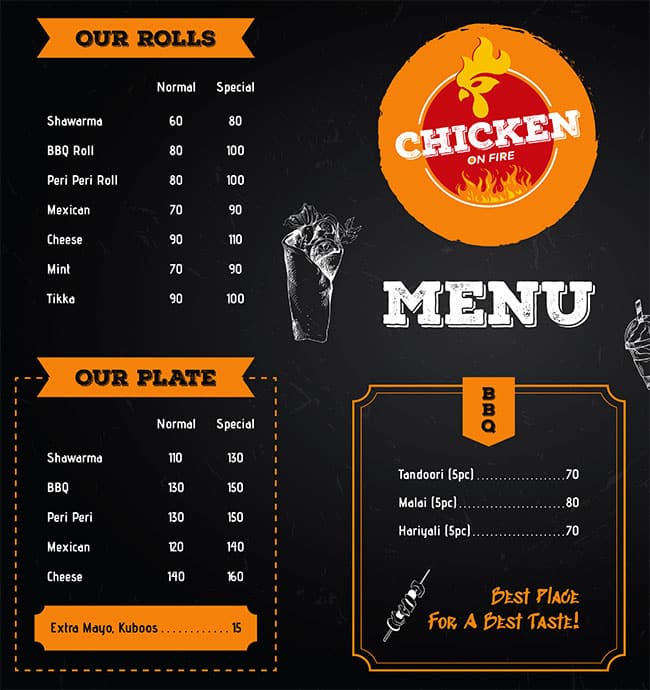 Menu at Chicken on Fire, Chennai