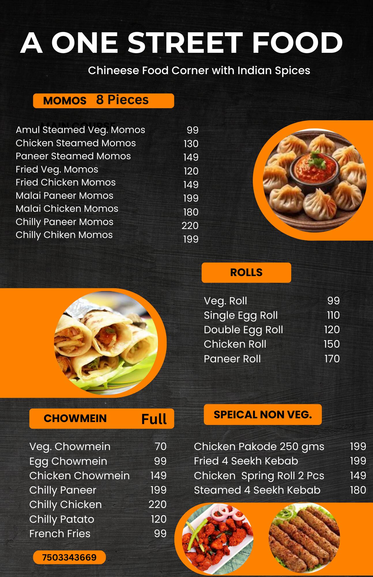 Menu of A One Street Food, Sector 21, Dwarka, New Delhi