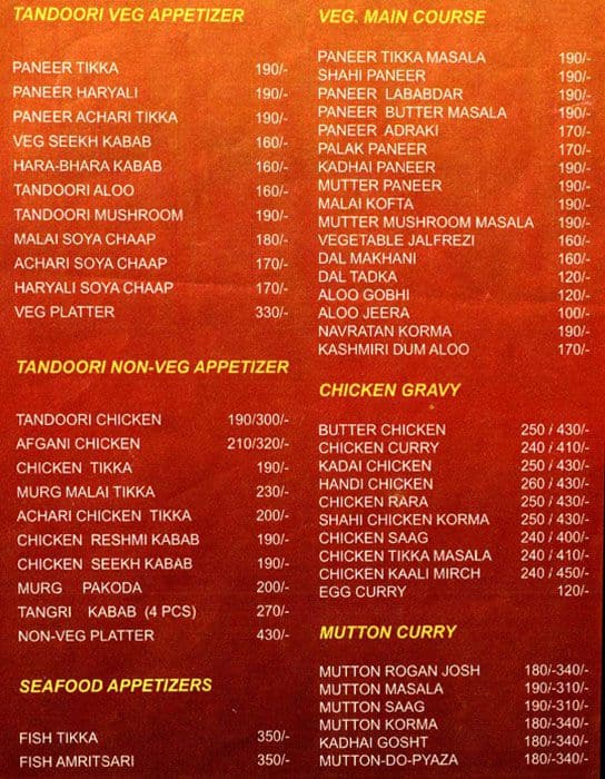 Menu at Red Pepper, Gurugram, S-23