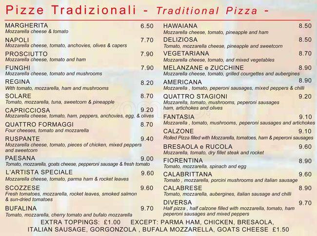 Menu at L'Artista pizzeria, Watford, 60-62 High St
