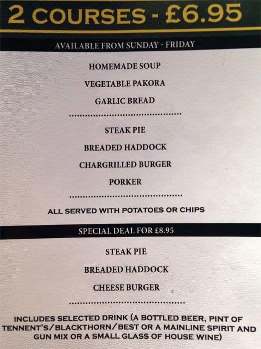 Menu at Blane Valley pub & bar, Glasgow
