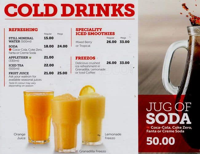 Menu at Wimpy restaurant, Umhlanga, Shop 67B