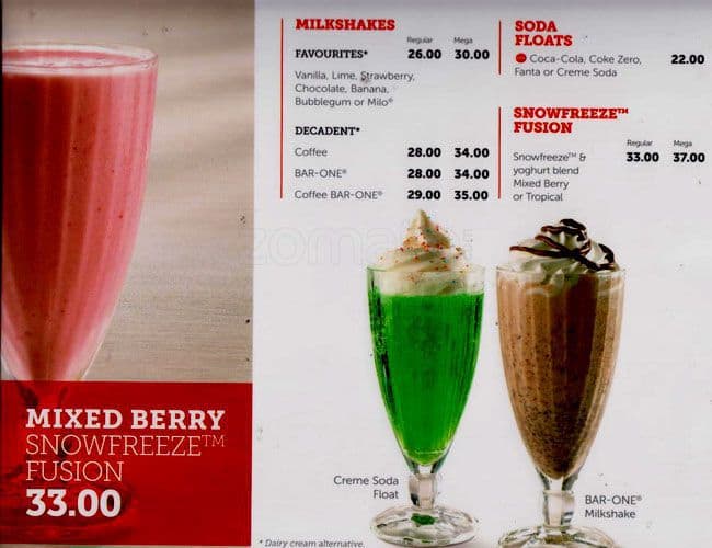 Menu at Wimpy, Durban, City View Shopping Centre