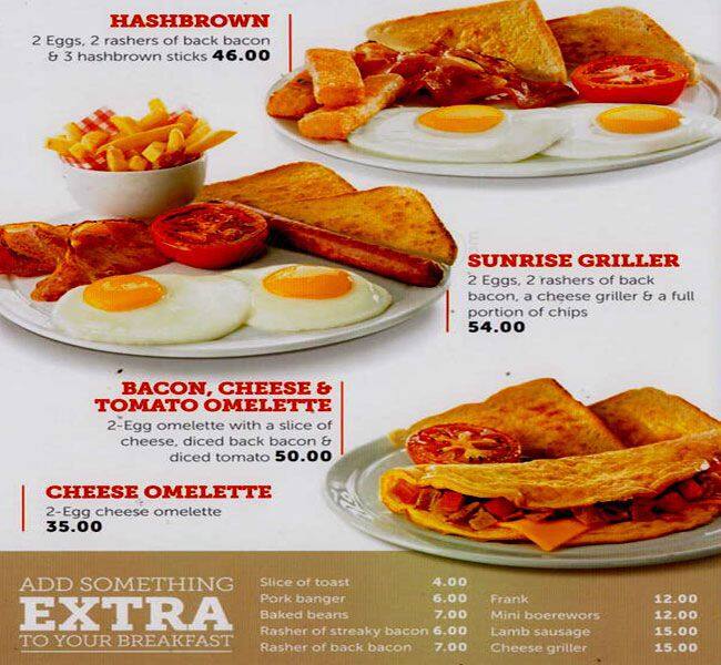 Menu at Wimpy, Durban, City View Shopping Centre