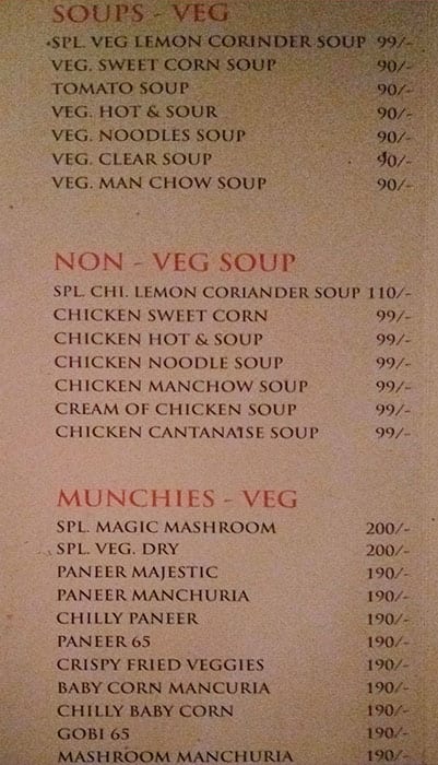 Menu of My Friend's Circle Restaurant, Medchal Road, Hyderabad