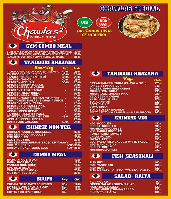 Menu of Chawla's², Sector 22, Chandigarh