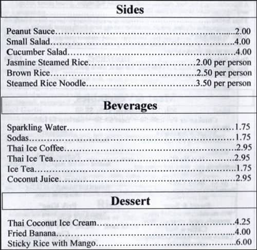 Menu at Thai Kitchen Restaurant, Napa, Trancas St