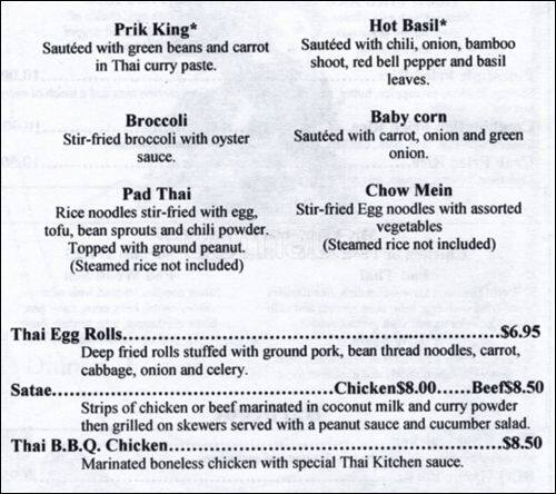 Menu at Thai Kitchen Restaurant, Napa, Trancas St