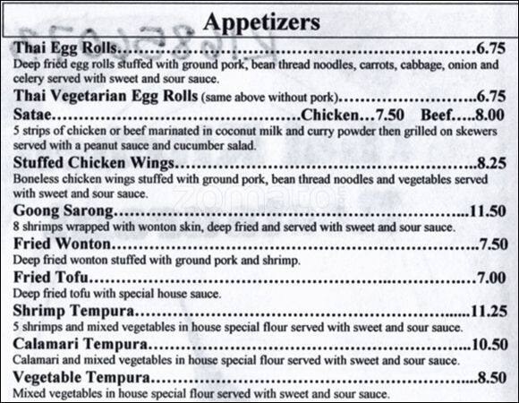 Menu at Thai Kitchen Restaurant, Napa, Trancas St