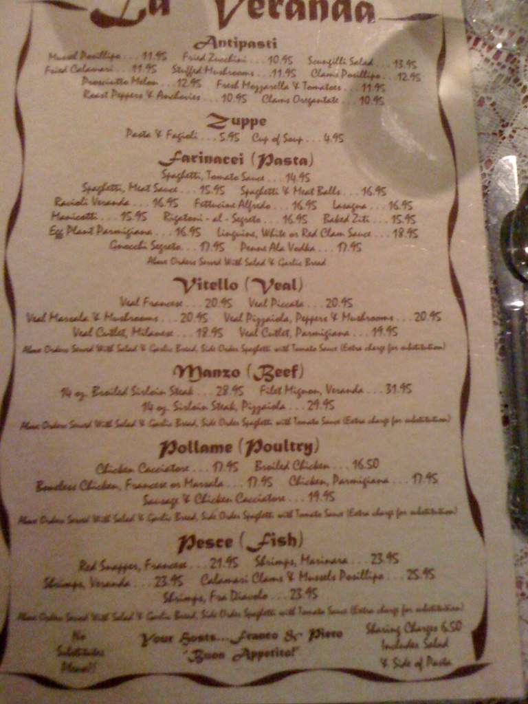 La Veranda Menu, Menu for La Veranda, Pompano Beach, Miami