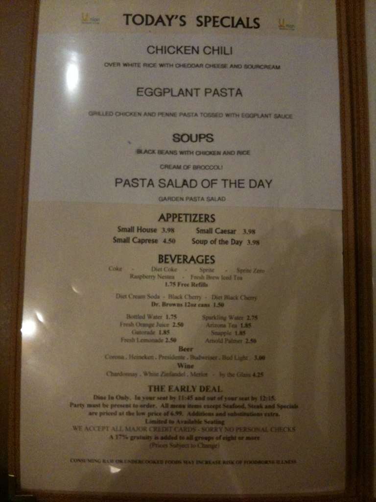 Menu at Union Restaurant & Cafe, Miami