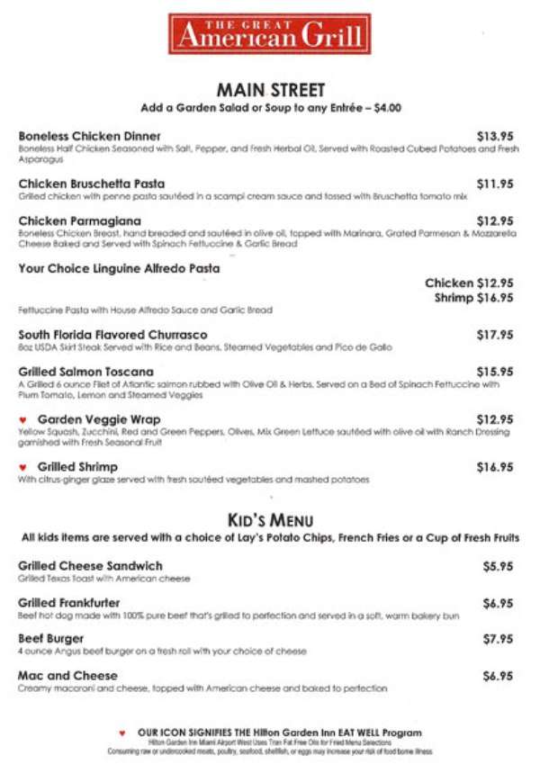 Menu at Great American Grill restaurant, Miami