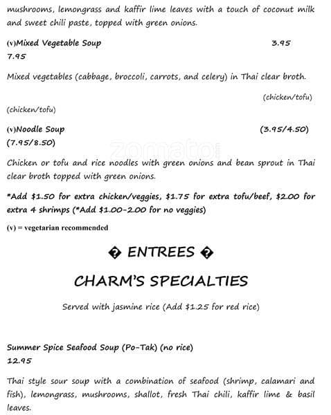 Menu at Charm restaurant, Warr Acres