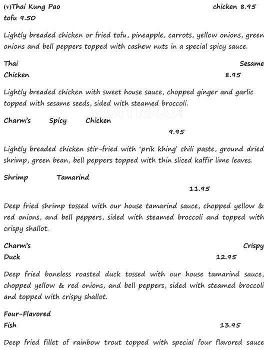 Menu at Charm restaurant, Warr Acres