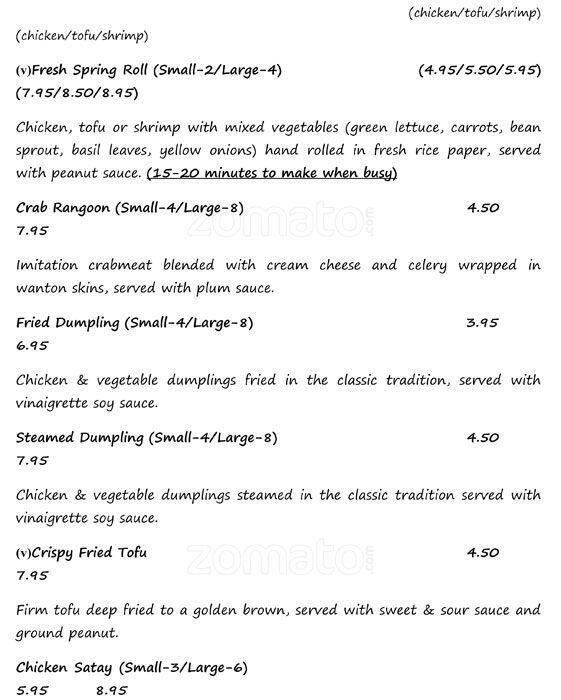 Menu at Charm restaurant, Warr Acres