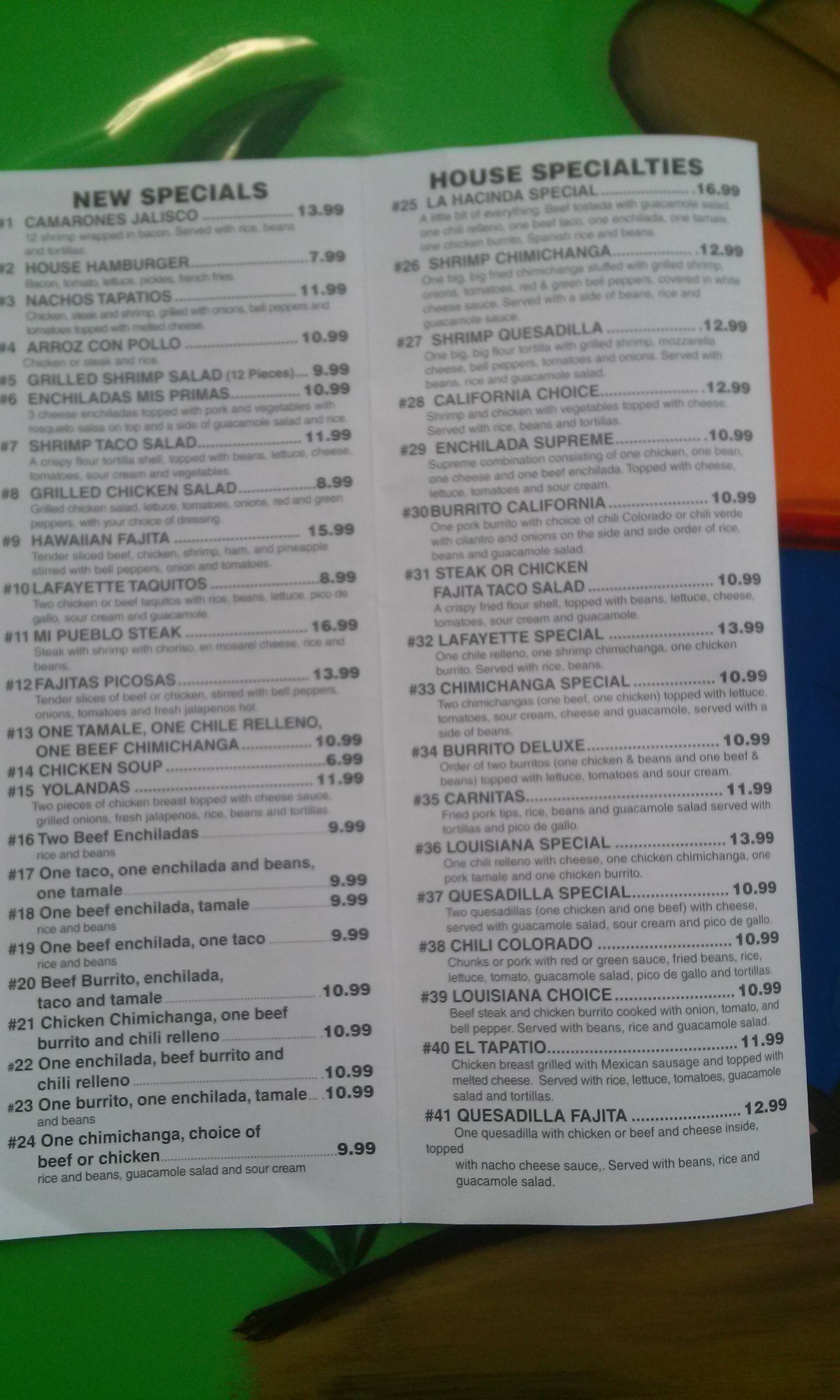 Menu at La Hacienda Mexican Restaurant & Cantina, Lafayette