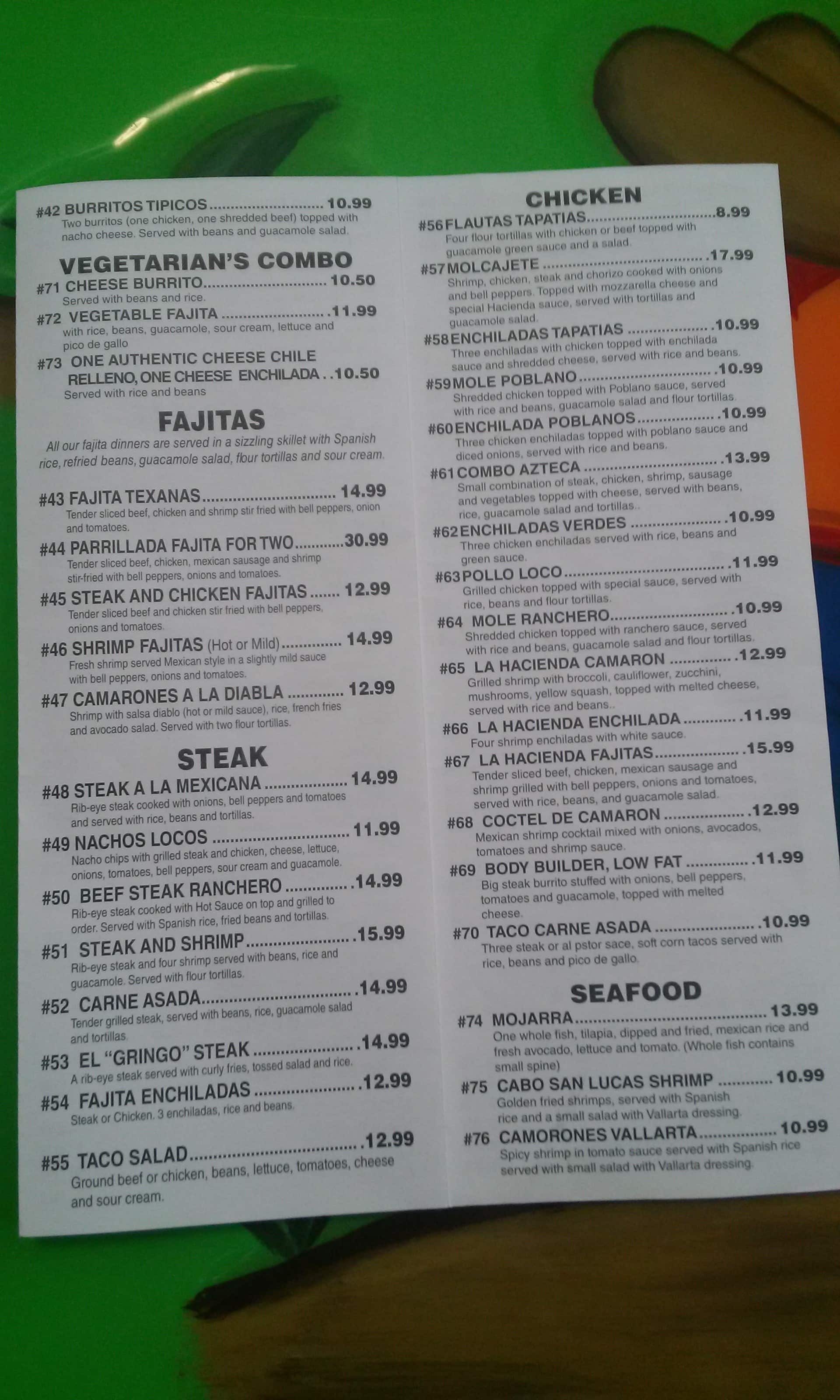 Menu at Hacienda Real Mexican Restaurant & Cantina, Lafayette, 3136 ...