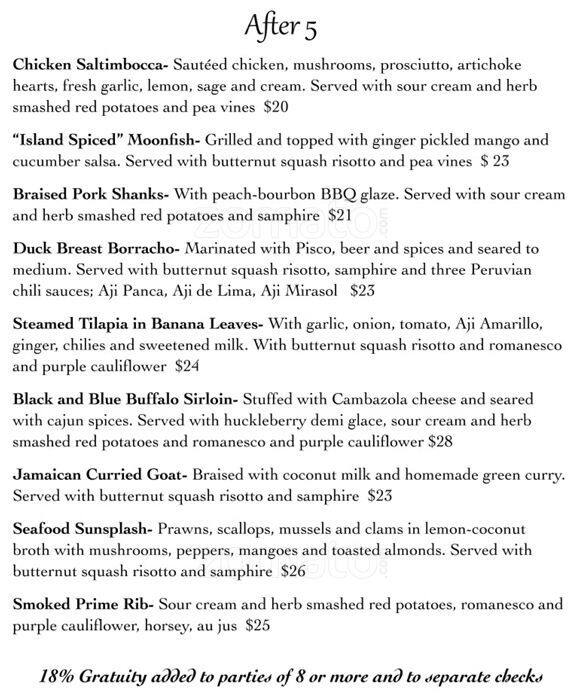 Menu at Anchor, Henryville