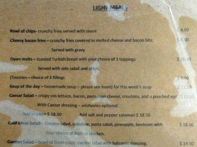 Menu at Green Frog Hollow cafe, Logan Village