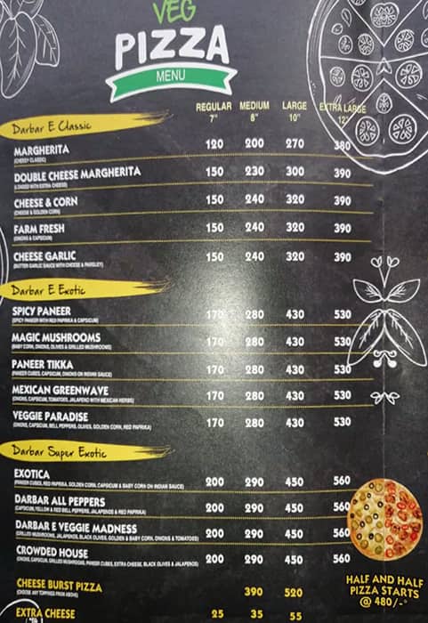 Menu of Pizza Darbar, Ponda, Goa