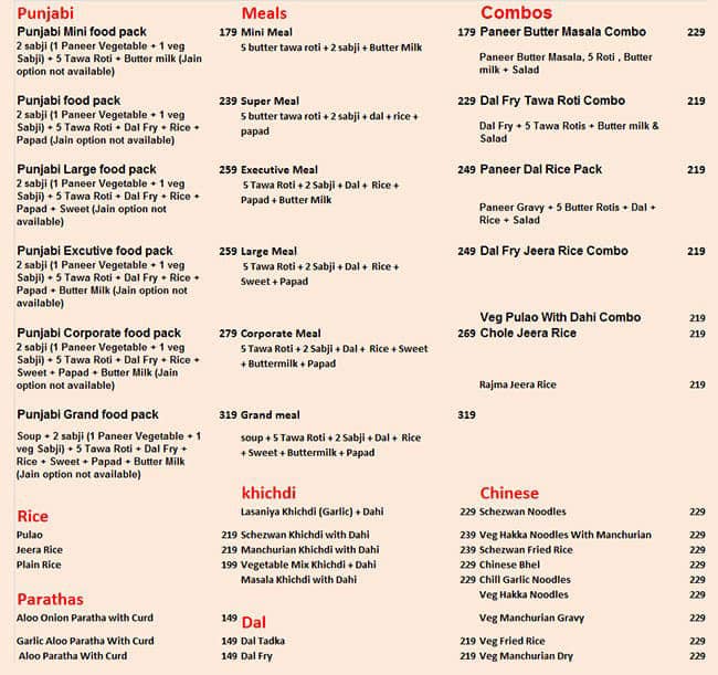 Menu of Mealbox, Vastrapur, Ahmedabad