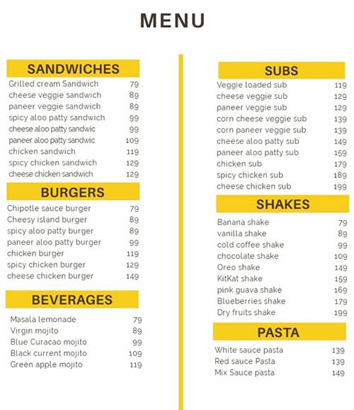 Menu of Eat Ahead, Sector 53, Noida