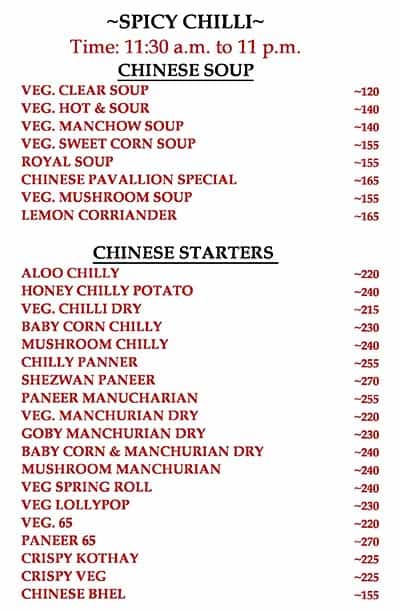 Menu of Spicy Chilly, Kandivali East, Mumbai