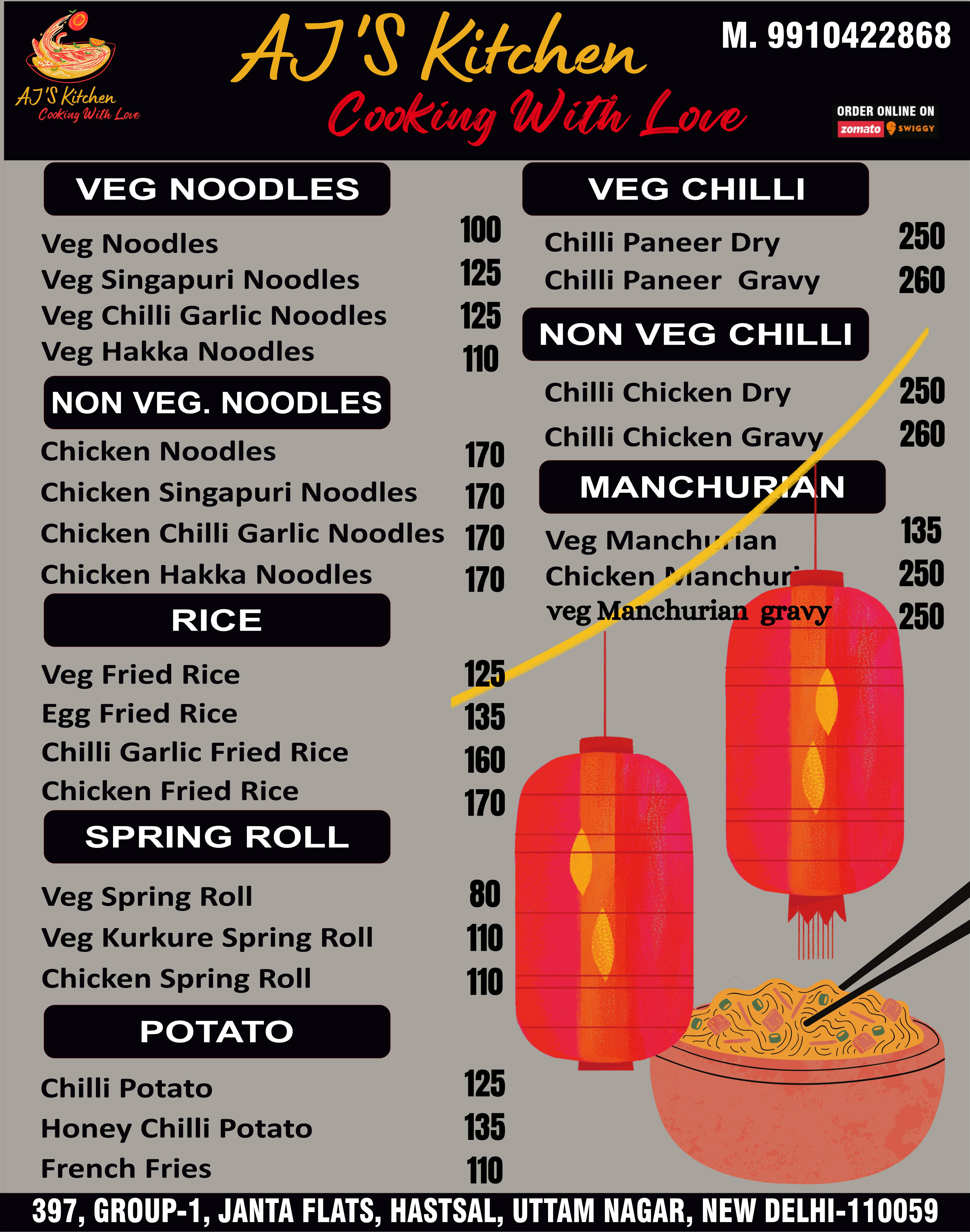 Menu of AJ's Kitchen, Vikaspuri, New Delhi