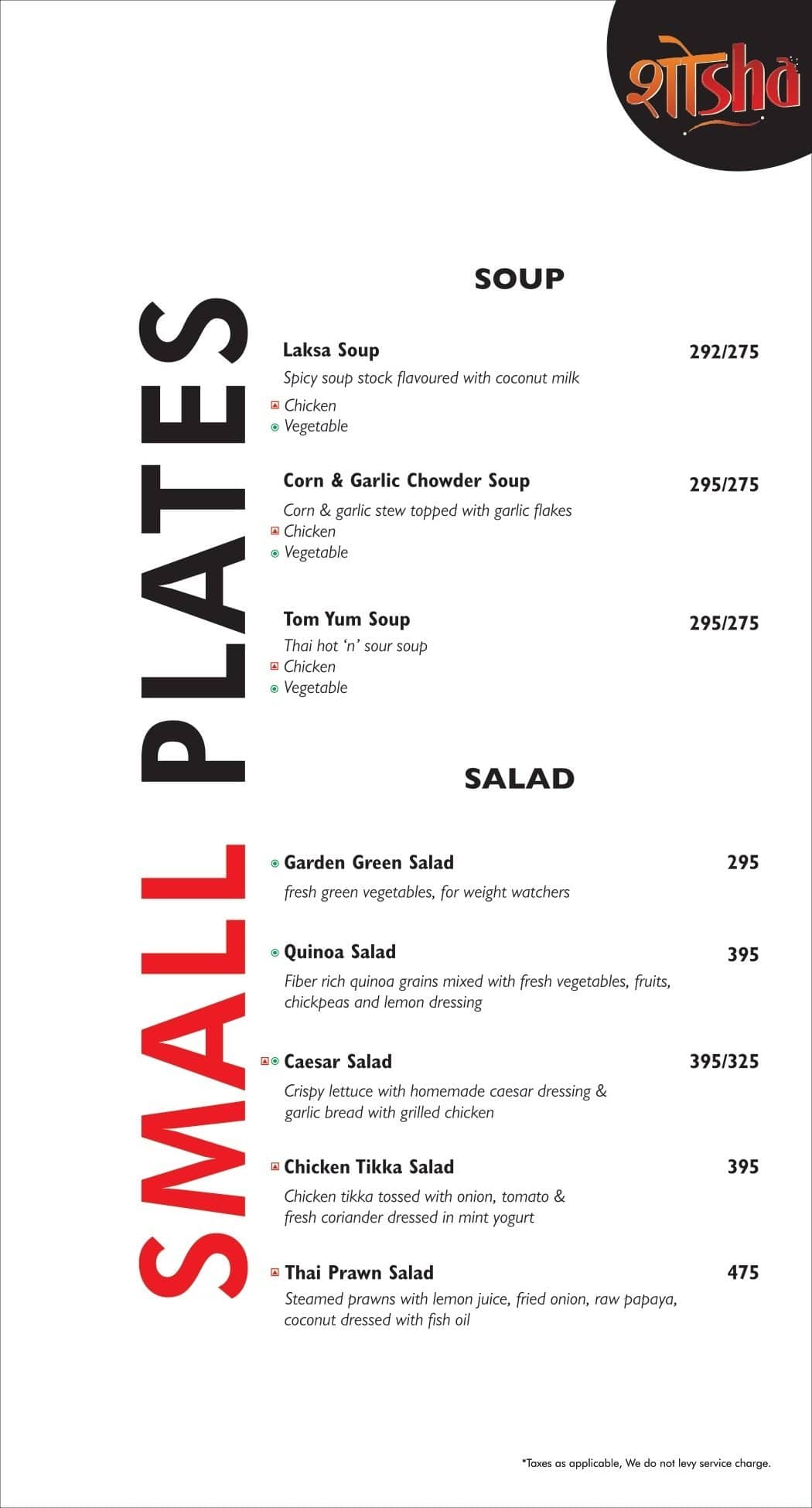 Menu of Shosha - Golden Sarovar Portico, Ranjit Avenue, Amritsar