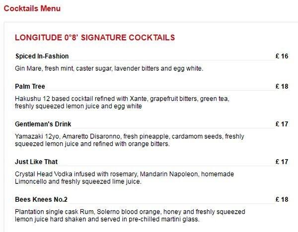 Menu at Longitude 08 pub & bar, London