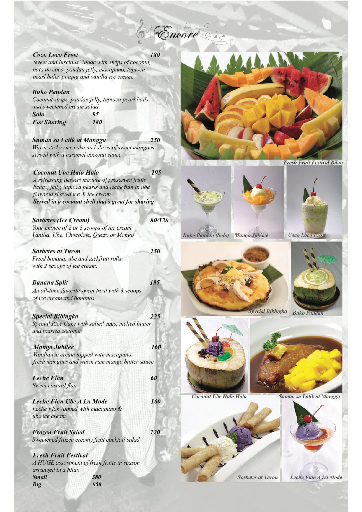 Menu at The Singing Cooks And Waiters restaurant, Pasay