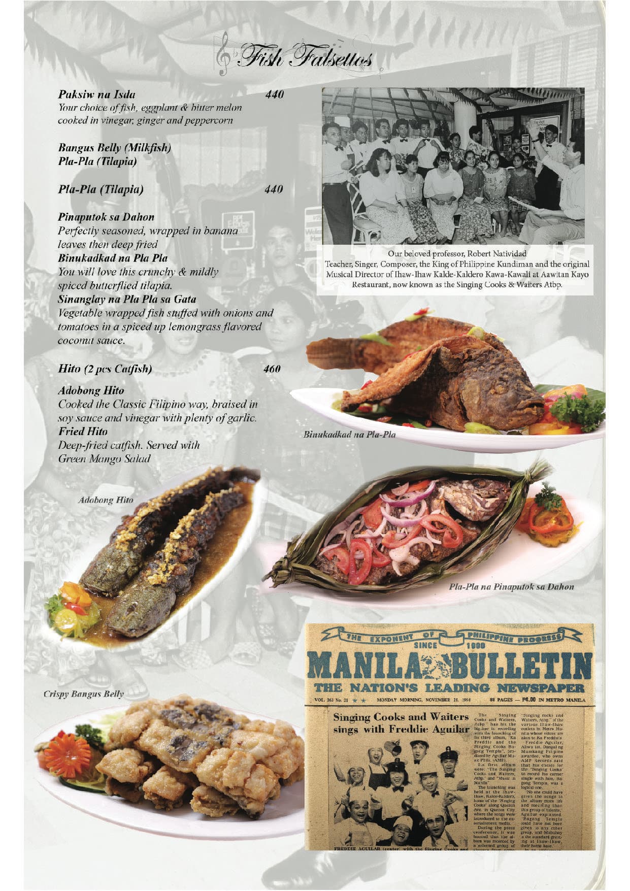 Menu at The Singing Cooks And Waiters restaurant, Pasay