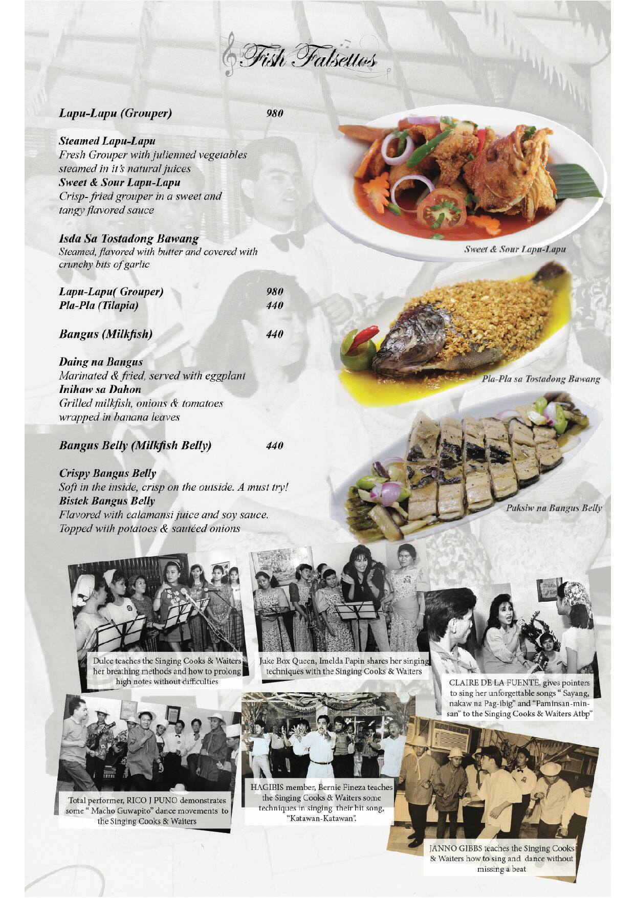 Menu at The Singing Cooks And Waiters restaurant, Pasay