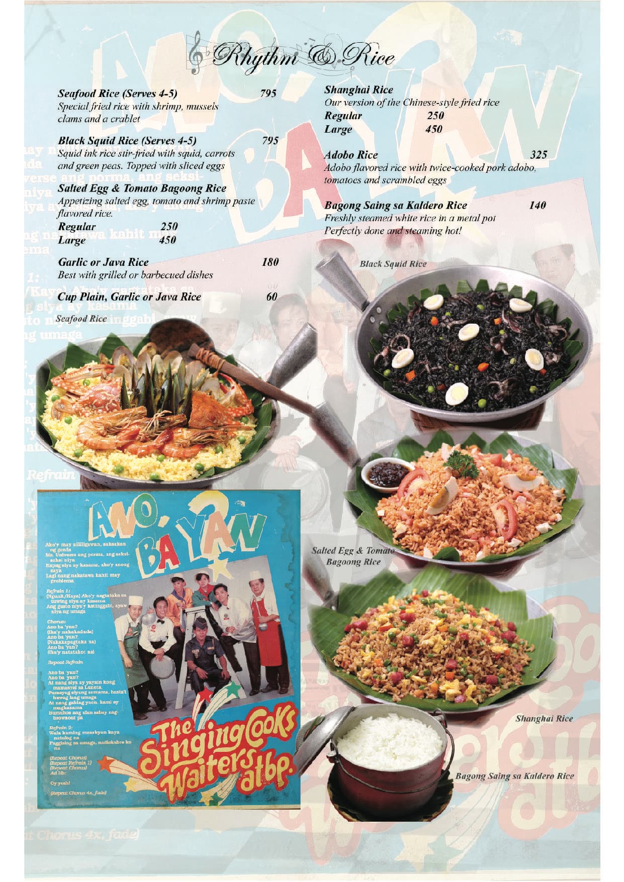Menu at The Singing Cooks And Waiters restaurant, Pasay