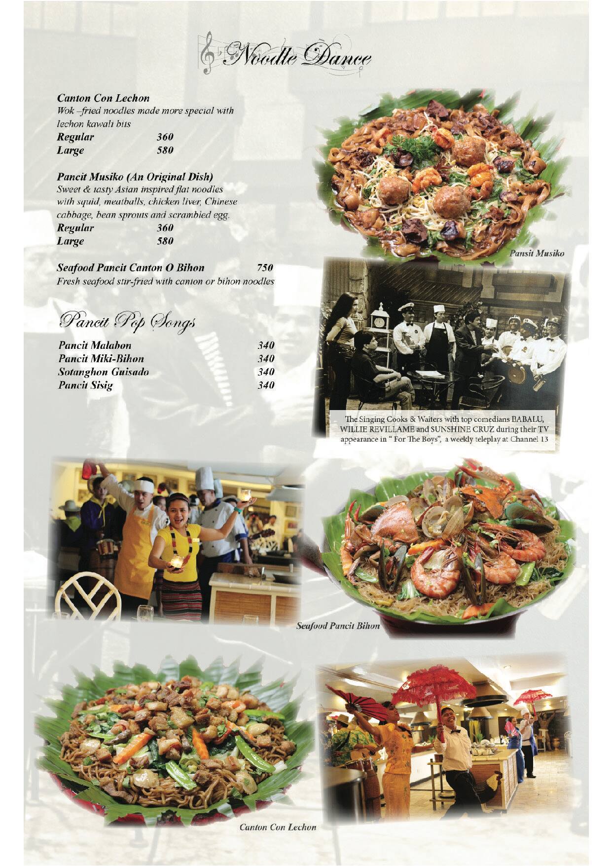 Menu at The Singing Cooks And Waiters restaurant, Pasay