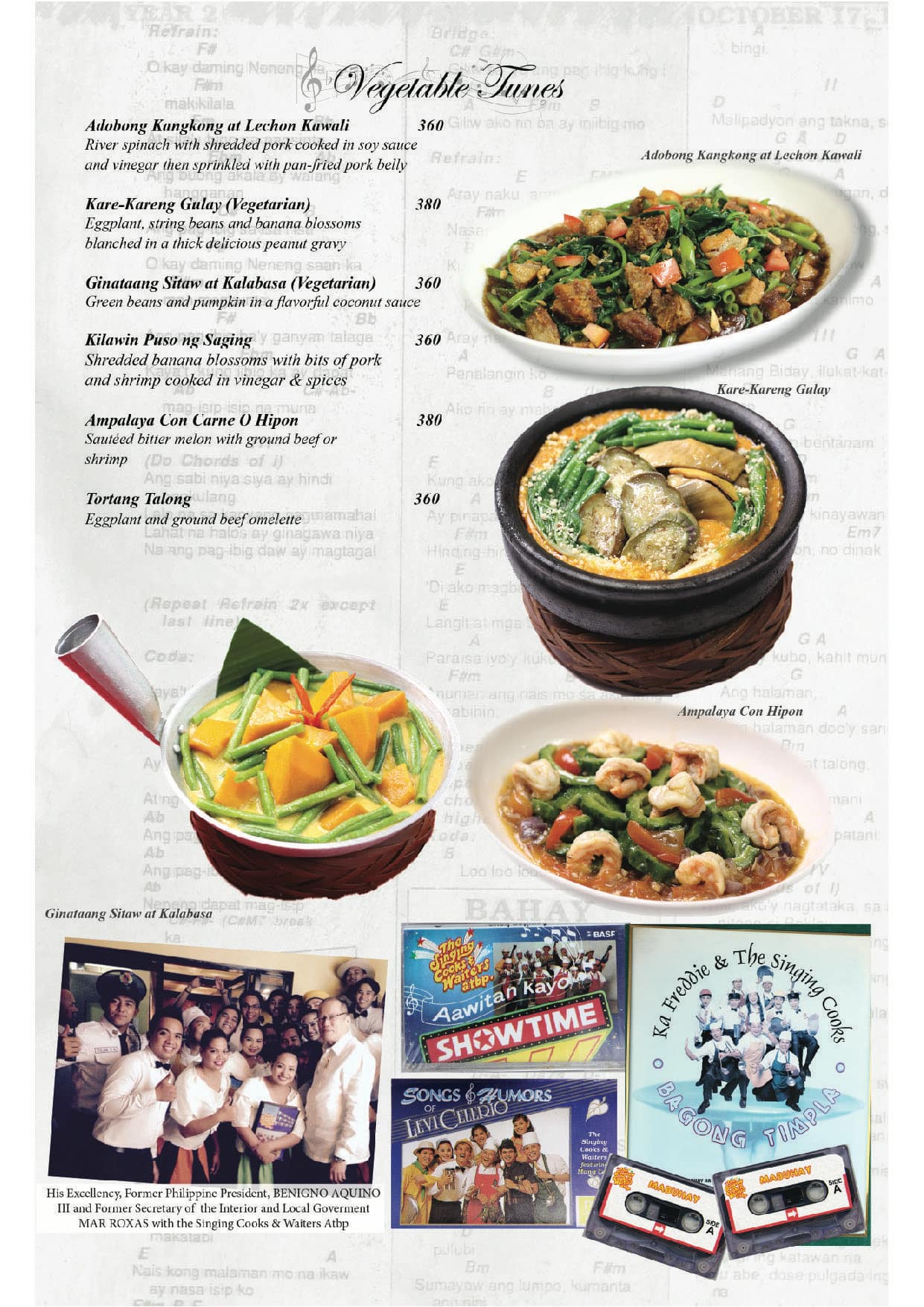 Menu at The Singing Cooks And Waiters restaurant, Pasay