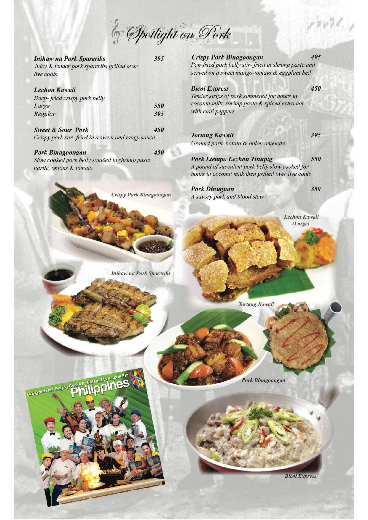Menu at The Singing Cooks And Waiters restaurant, Pasay