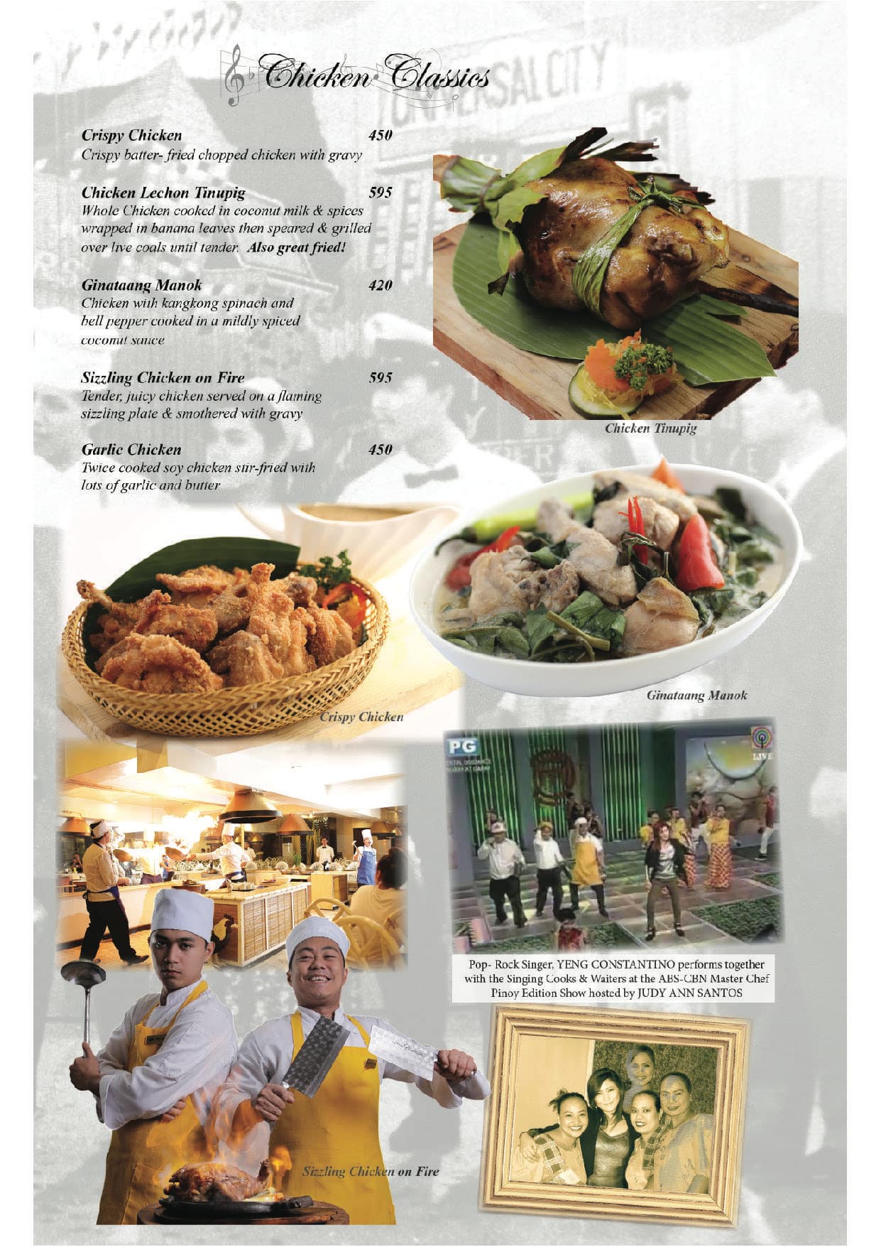 Menu at The Singing Cooks And Waiters restaurant, Pasay