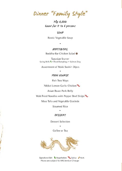 Menu at Buddha Bar Manila, Makati