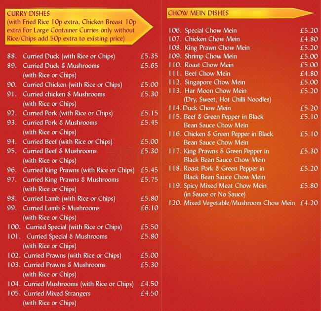 Menu at Ling Tung fast food, Birmingham
