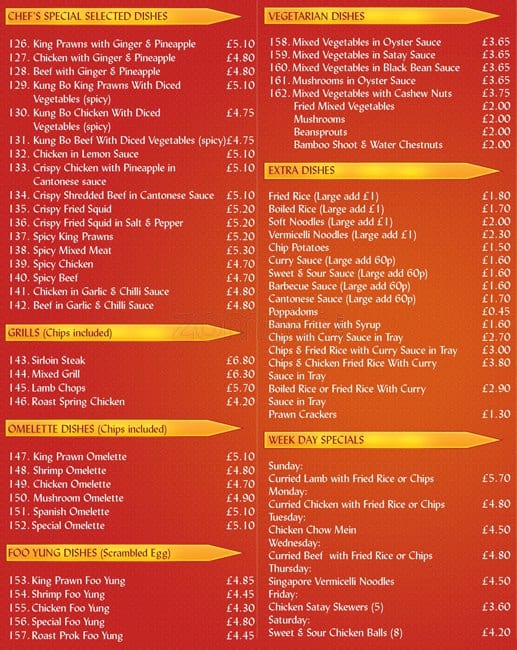Menu at Ling Tung fast food, Birmingham