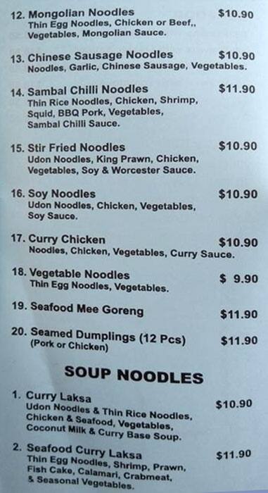 Menu at Dancing Wok fast food, Endeavour Hills