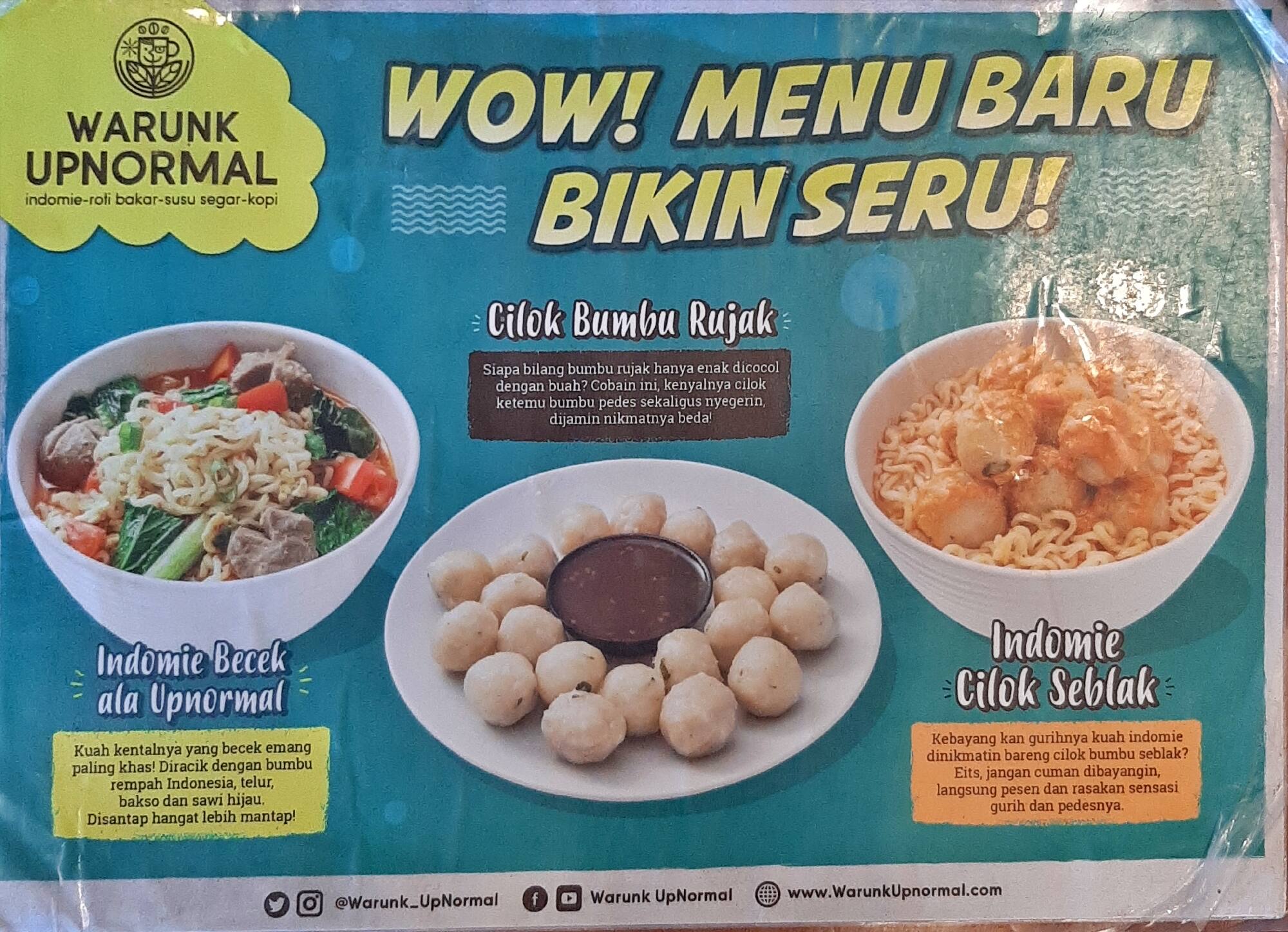 Menu at Warunk Upnormal cafe, Jimbaran, Jl. Raya Kampus Unud No.18x