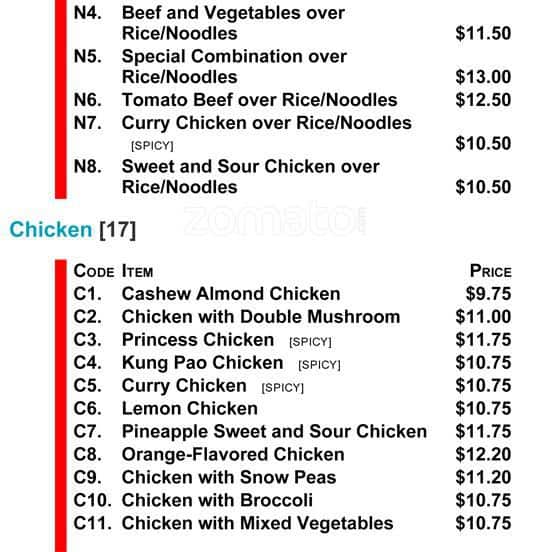 Menu at Wing Ming Restaurant, Lebanon