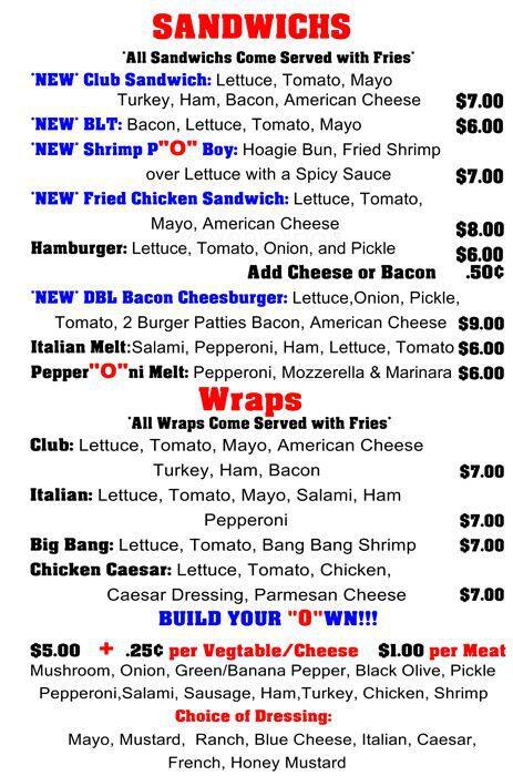 Menu at The O Bar, Cape Coral