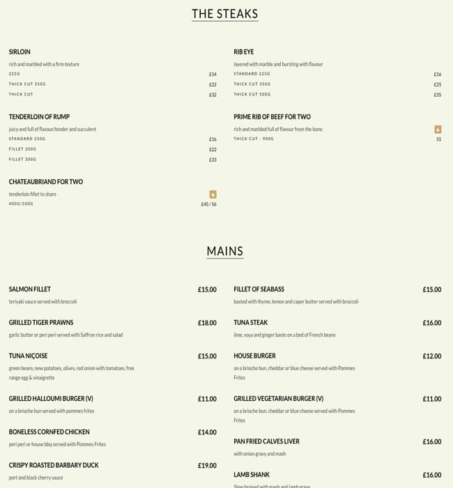 Menu at The Steak Restaurant, Pinner