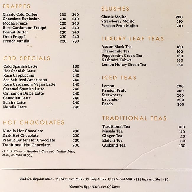 Menu at Coffee By Di Bella Hill Road, Mumbai