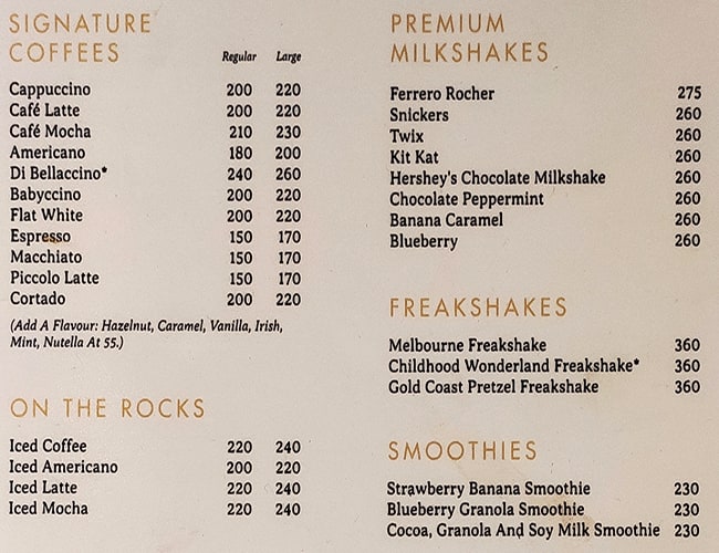 Menu at Coffee By Di Bella Hill Road, Mumbai