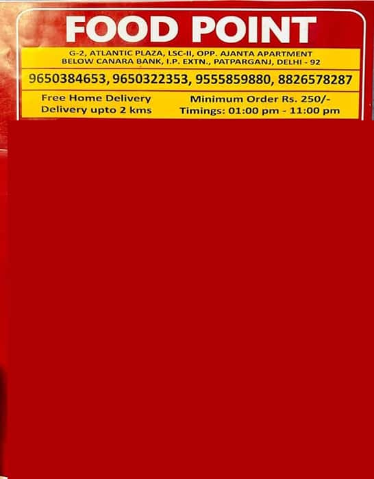 Menu of Food Point, IP Extension, New Delhi